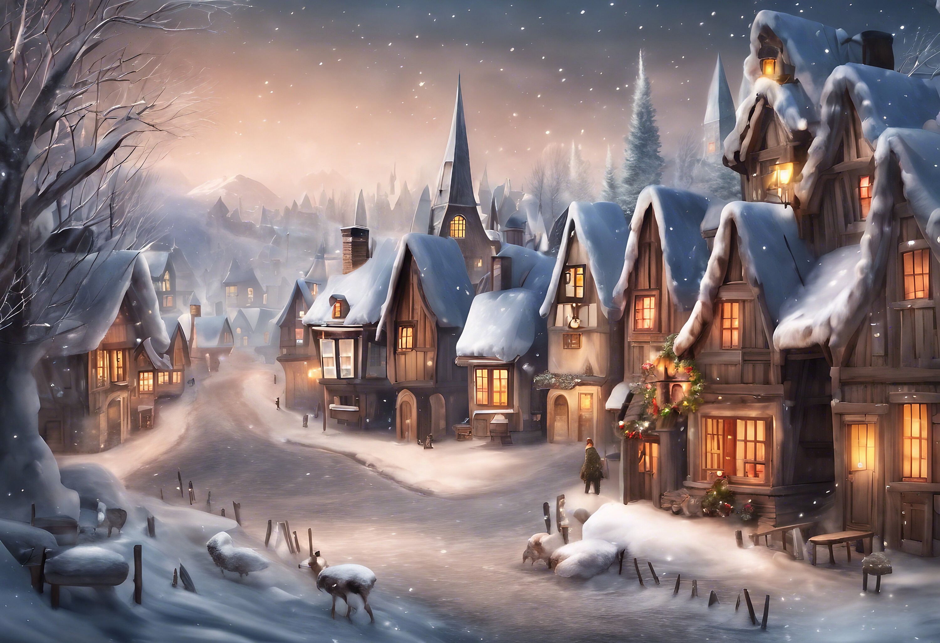 Winter Village Digital Background Enchanting Snow-covered - Etsy