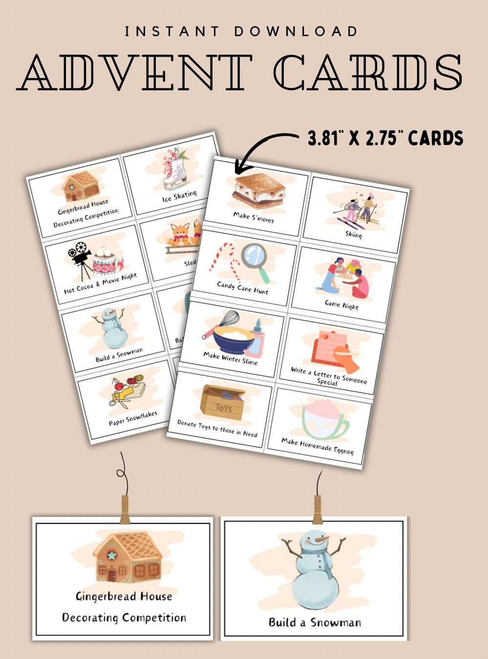 Printable Advent Activity Cards, Winter Family Activities, Holiday ...