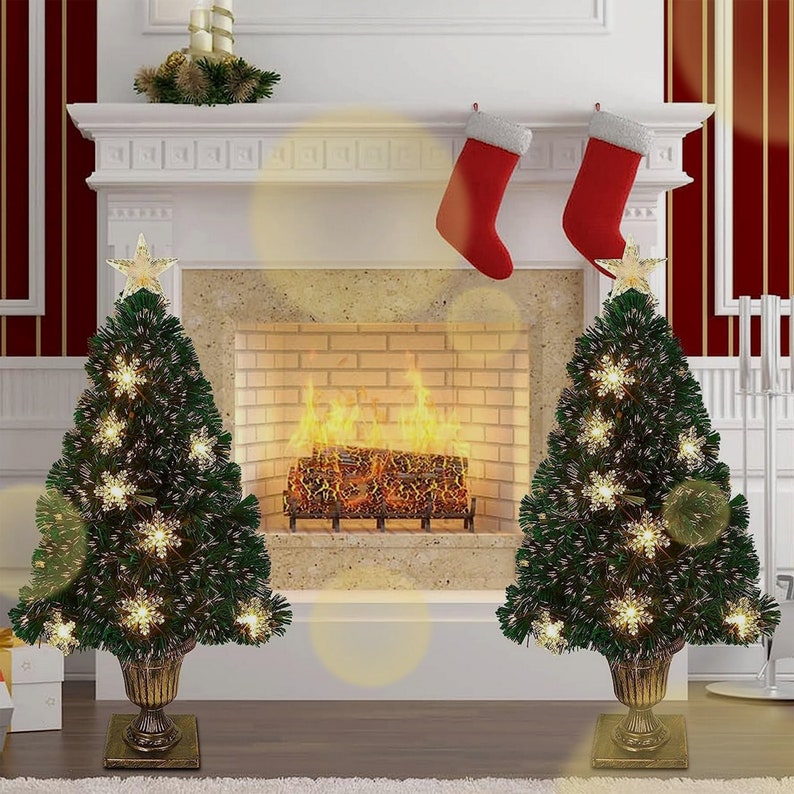 3 FT Pre-lit Artificial Christmas Tree 2 Pack Lighted Optical - Etsy