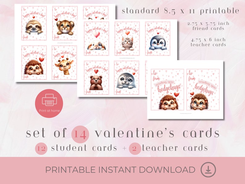 Cute Animal Valentine Cards Printable Kids Valentine's Day Cards Cute ...