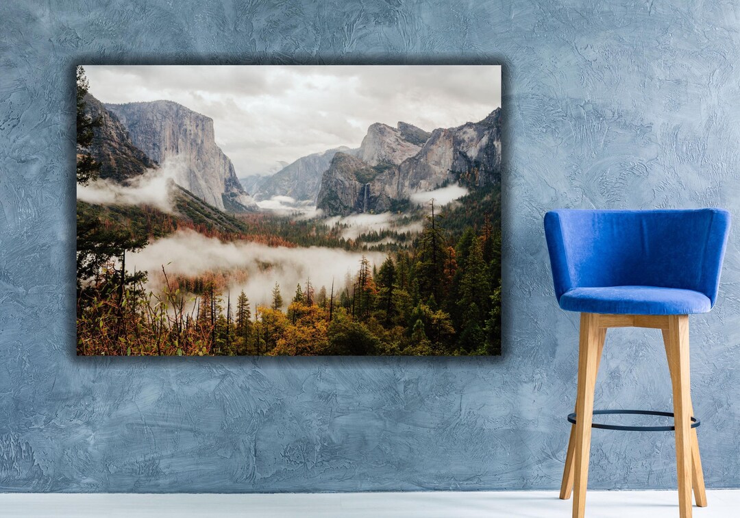 Yosemite Valley Mountain Print,foggy Forest Yosemite Valley National ...