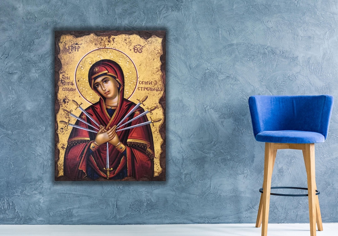 Greek Orthodox Icon,panagia of Seven Swords,virgin Mary Seven Swords ...