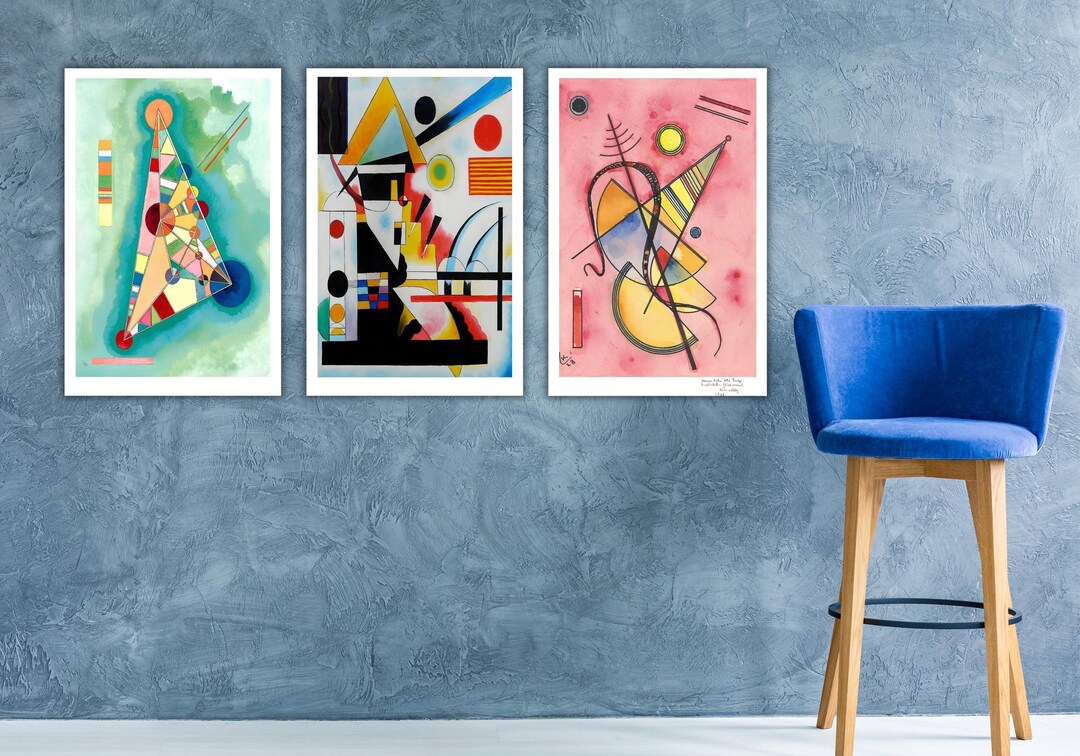 Set of 3 Kandinsky Bunt Im Dreieck &PINK ,wassily Kandinsky Canvas Wall ...
