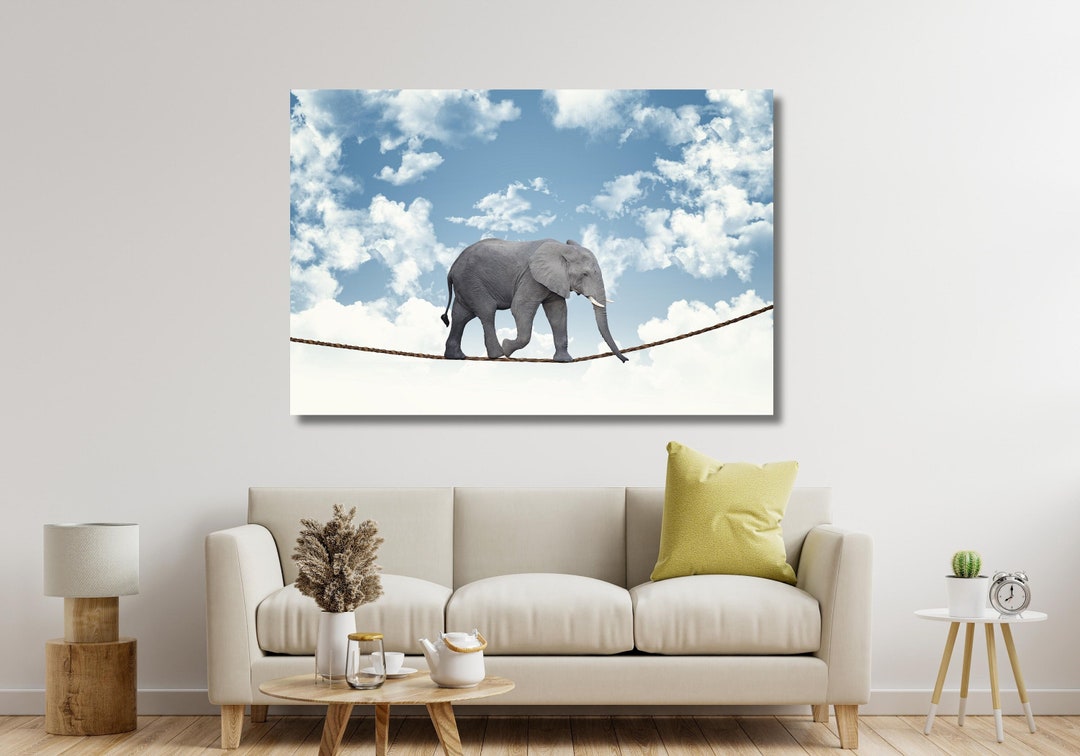Elephant Poster, Surreal Canvas, Elephant Acrobat, Elephant on A Rope ...