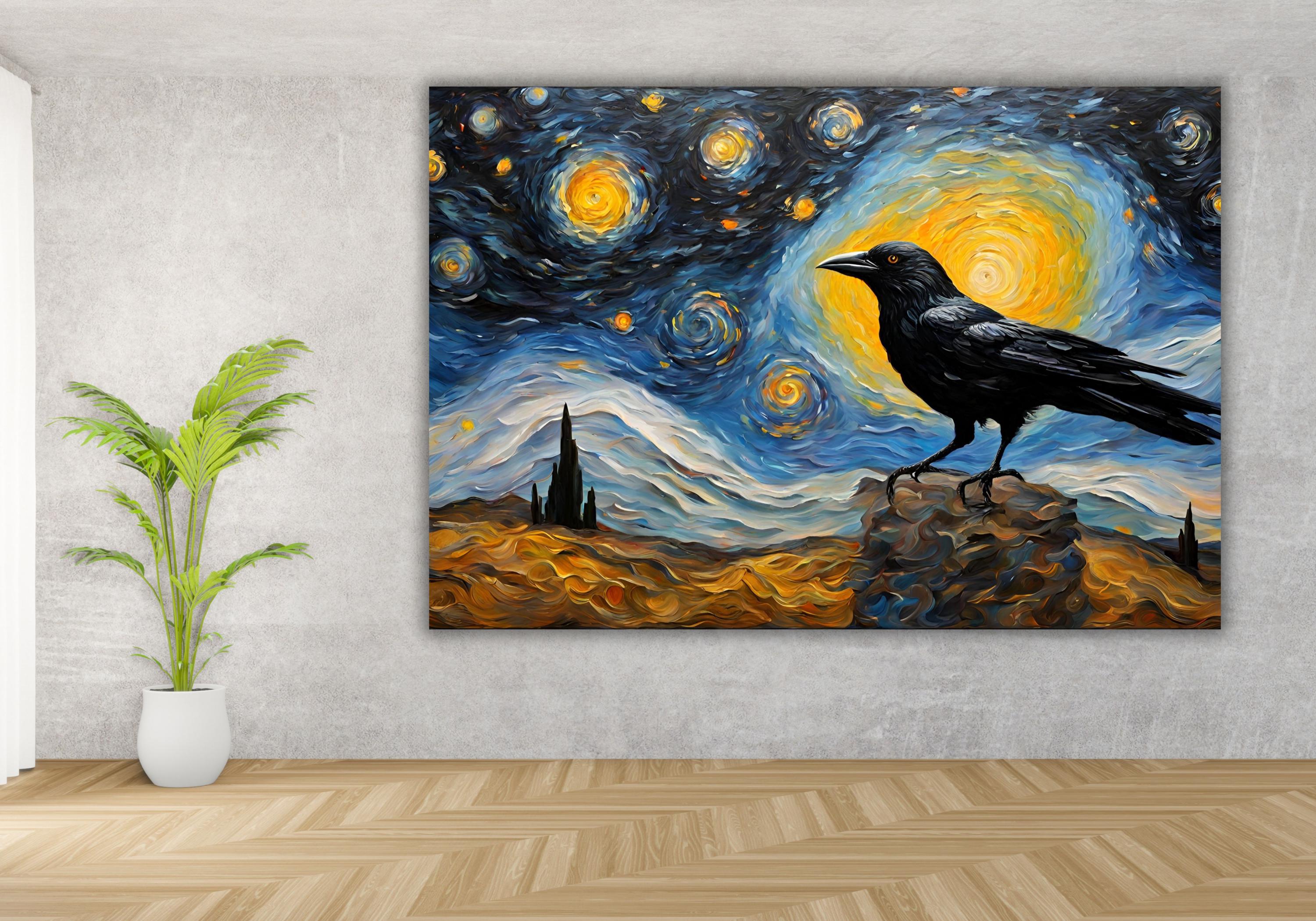 Crow Painting,vincent Van Gogh Crow Canvas Art,crow Print,starry Night ...