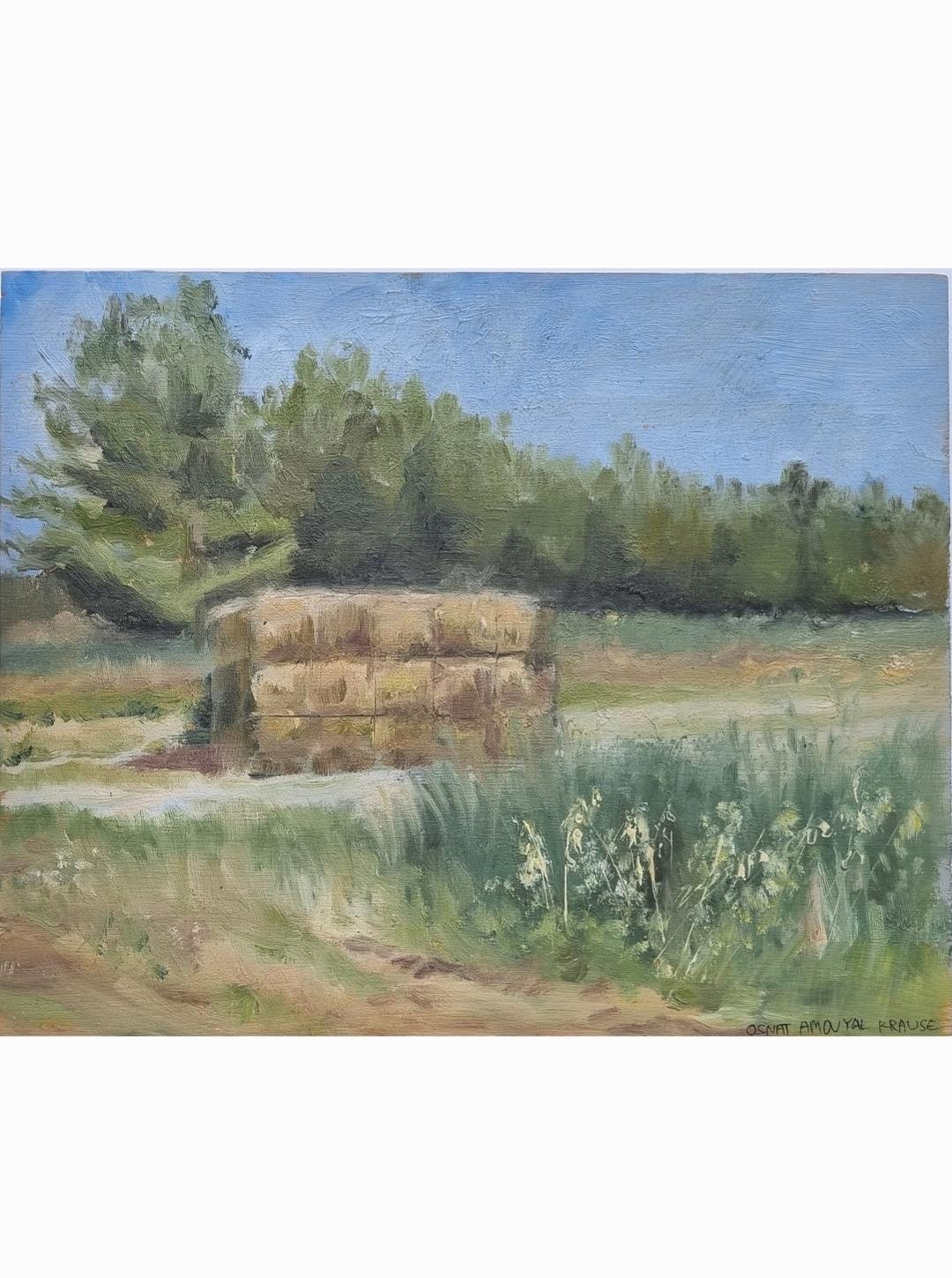 Bales of Hay Original Oil Painting on Wood Panel, Fine Art, Nature ...