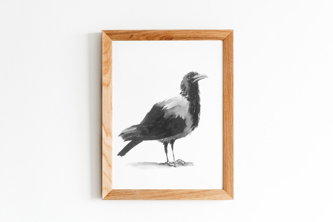 Raven, Grey Raven, Crow Original Painting, Hand Made Animal Wall Art ...