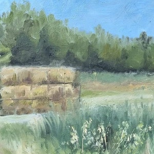 Bales of Hay Original Oil Painting on Wood Panel, Fine Art, Nature ...