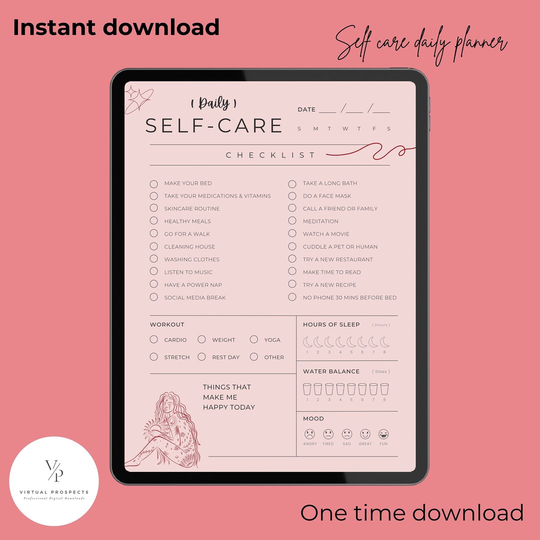 Self Care Daily Planner One Page Planner Digital Planner Download for ...