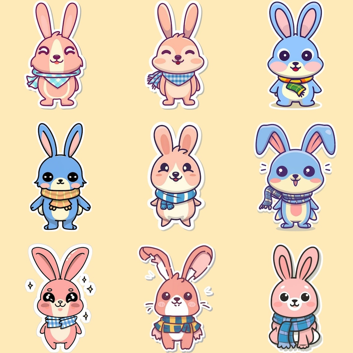 Cute Rabbit Sticker, Download Digital, Printable PNG PDF , Sheet 6.6x6 ...
