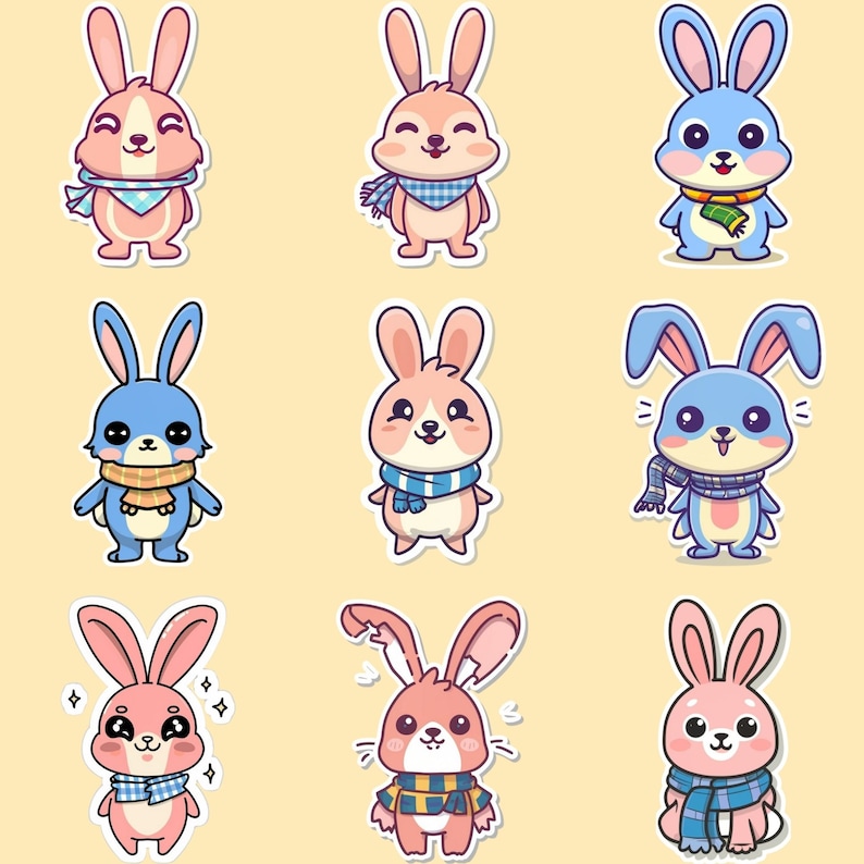 Cute Rabbit Sticker, Download Digital, Printable PNG PDF , Sheet 6.6x6 ...