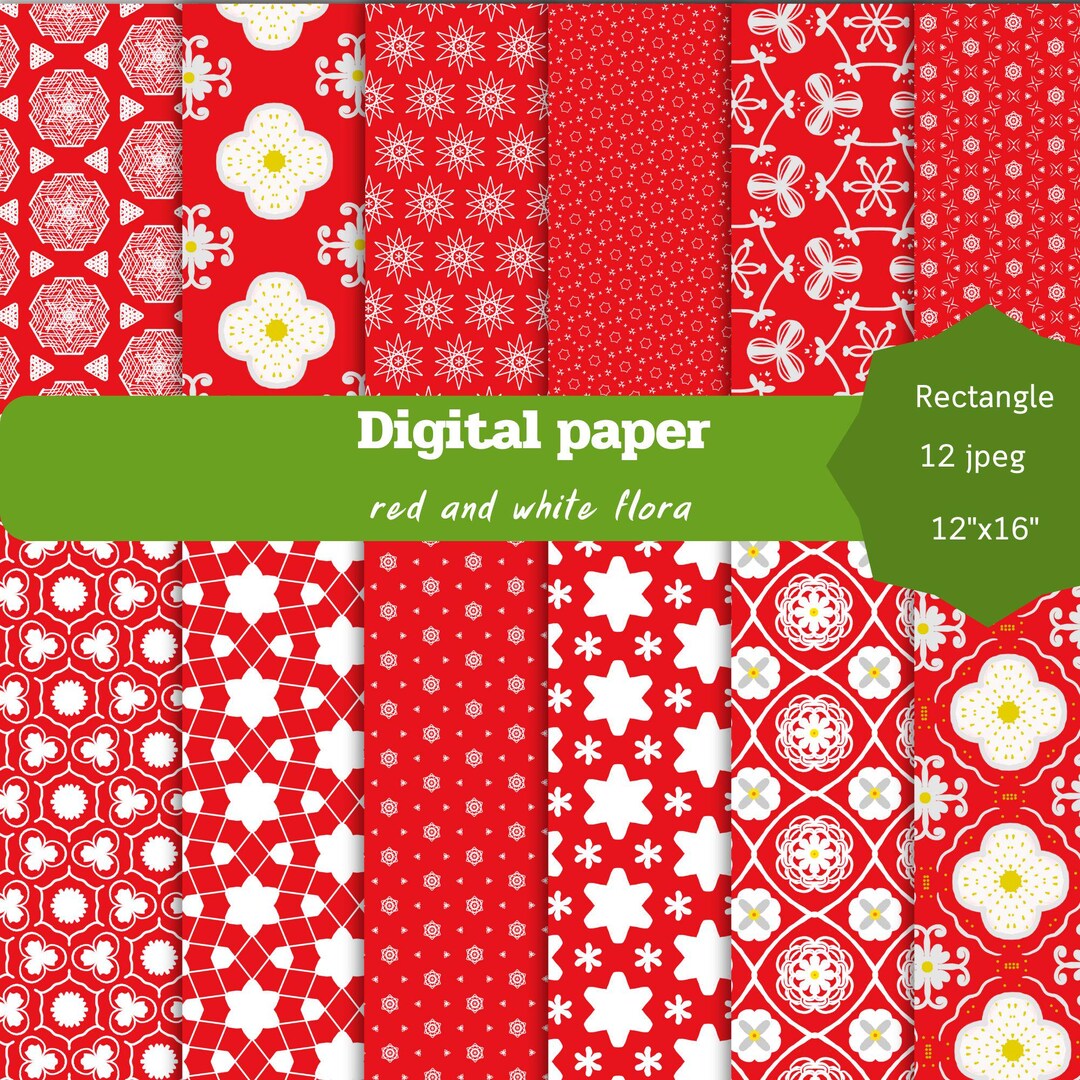 Red Floral Digital Paper: 12x16 Scrapbook Patterns (digital Download ...