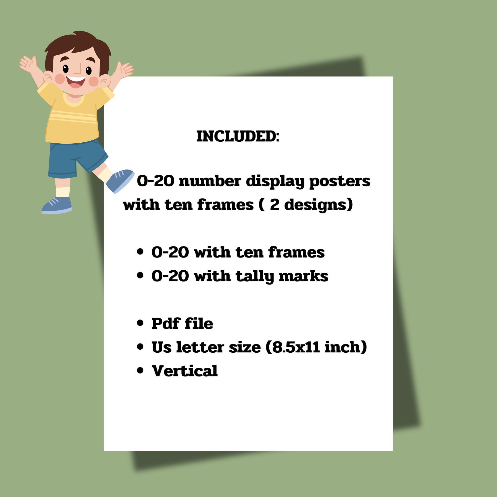 Ten Frame Number Posters for Match, Counting 0-20 for Preschool ...