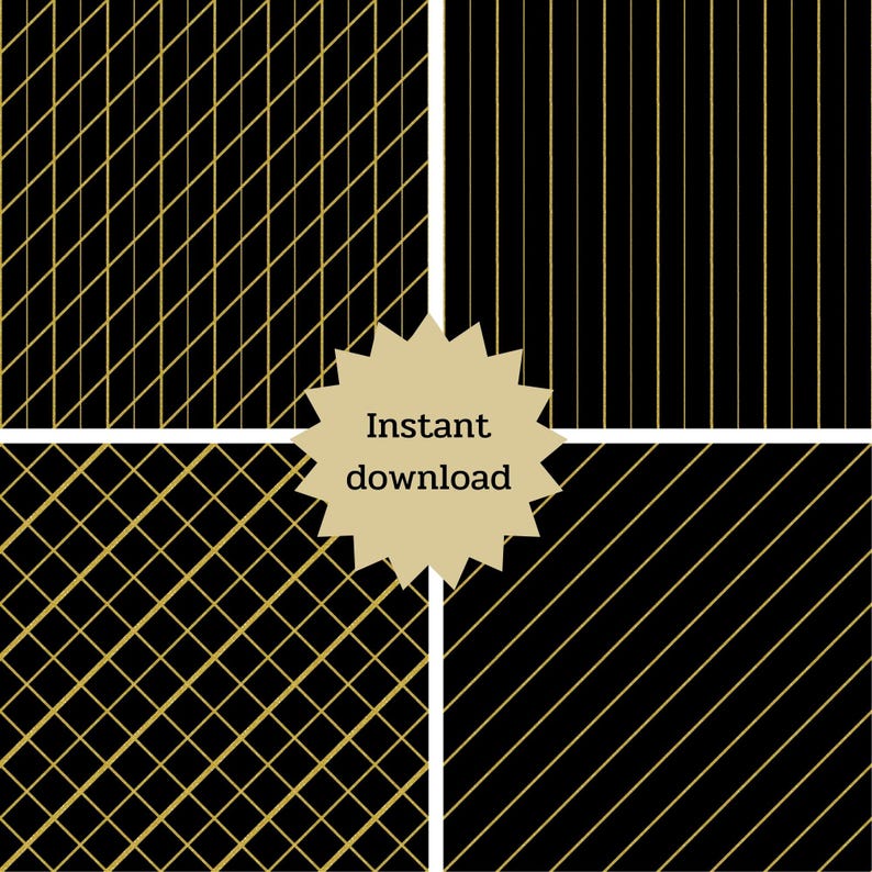 Black and Gold Geometric Digital Paper: 12x12 Scrapbook Patterns - Etsy