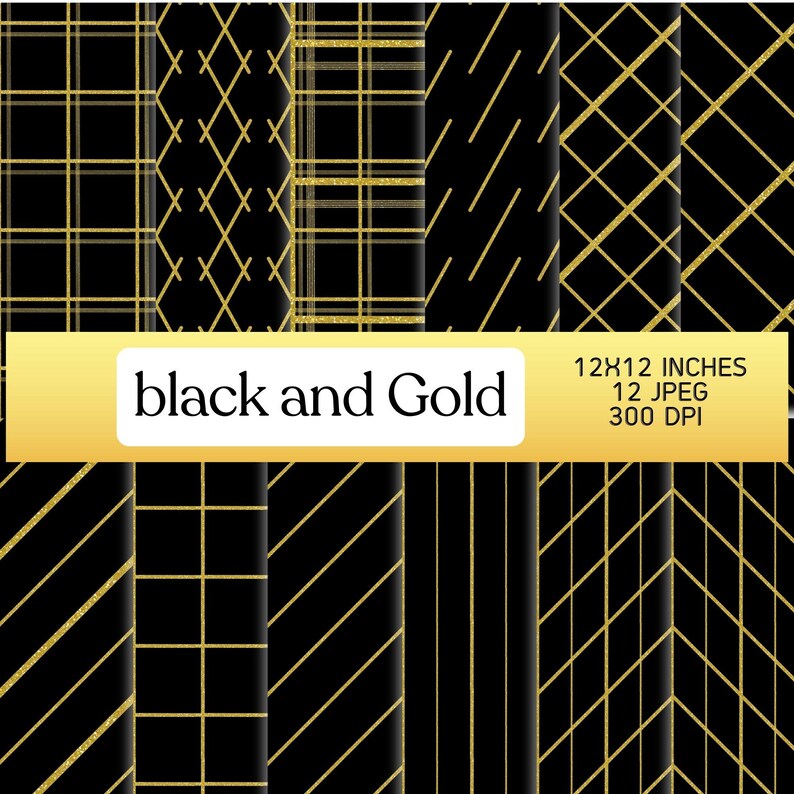 Black and Gold Geometric Digital Paper: 12x12 Scrapbook Patterns - Etsy