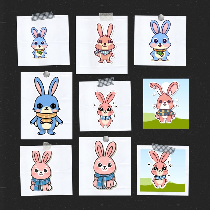 Cute Rabbit Sticker, Download Digital, Printable PNG PDF , Sheet 6.6x6 ...