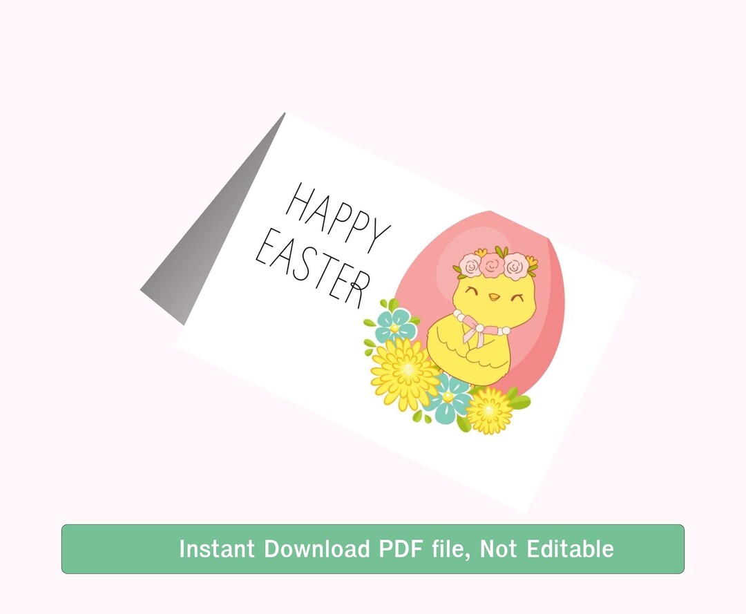 Printable Happy Easter Fold Card, Digital Download, Chick Easter Card ...