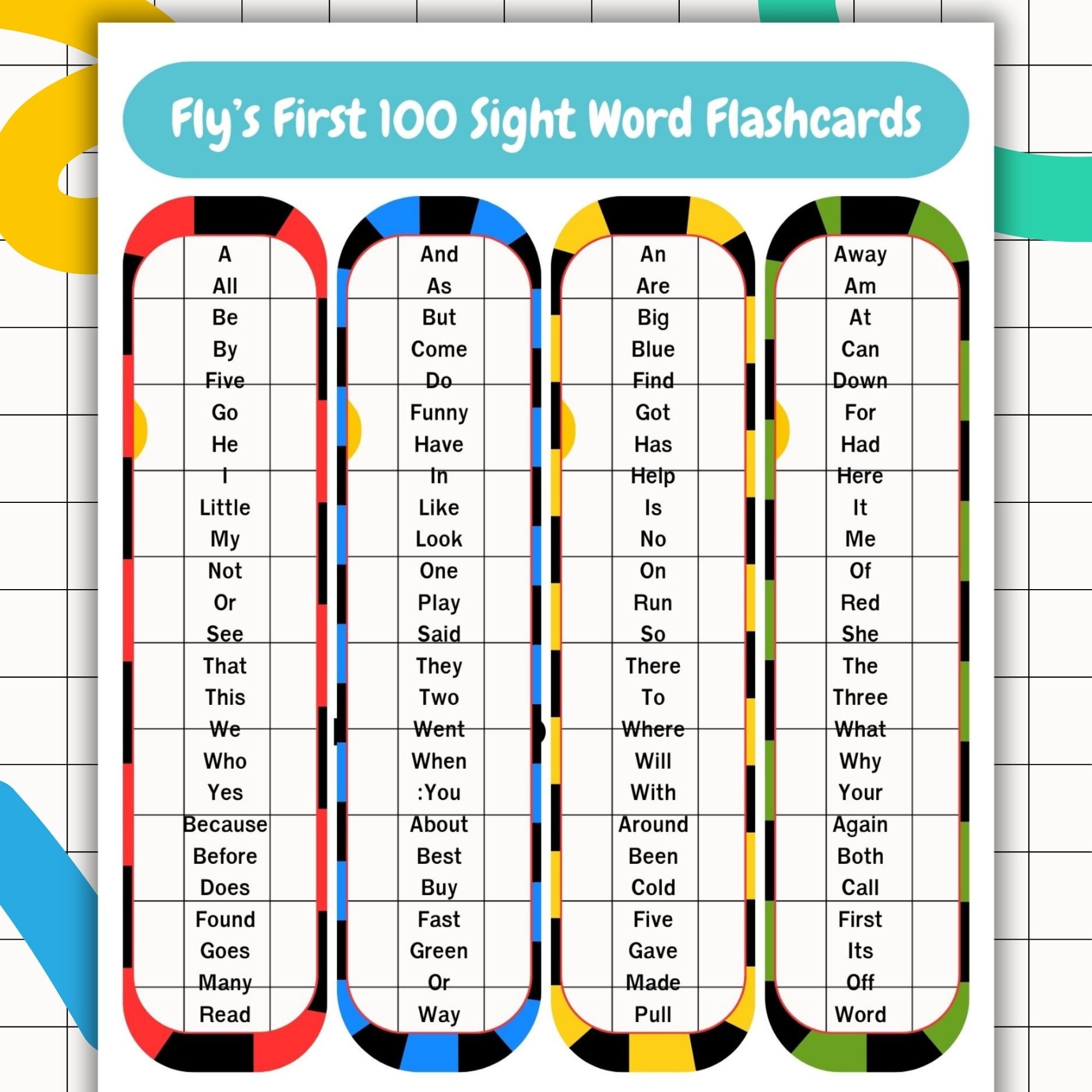 100 Sight Words, Printable Fry's First 100 Sight Word Flashcards, Pre ...