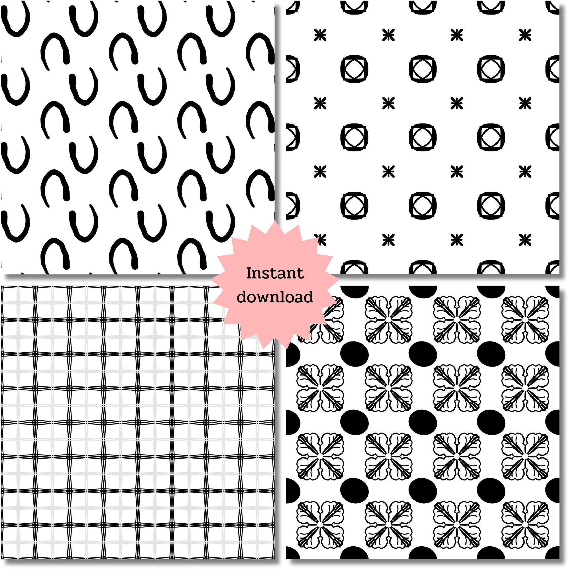 Black and White Digital Paper, Back to School Digital Paper, 12 Jpg ...