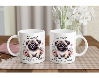 Pug on Skateboard Fun Pet Dog Coffee Mug Best Birthday Gift Cute Funny ...