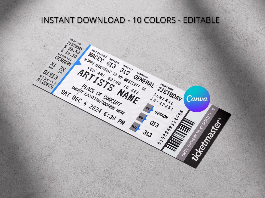 Custom Ticketmaster Concert Ticket Template | Surprise Concert Gift ...