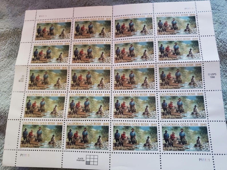 CALIFORNIA GOLD RUSH Stamp Sheet -- 33 Cent New - Etsy