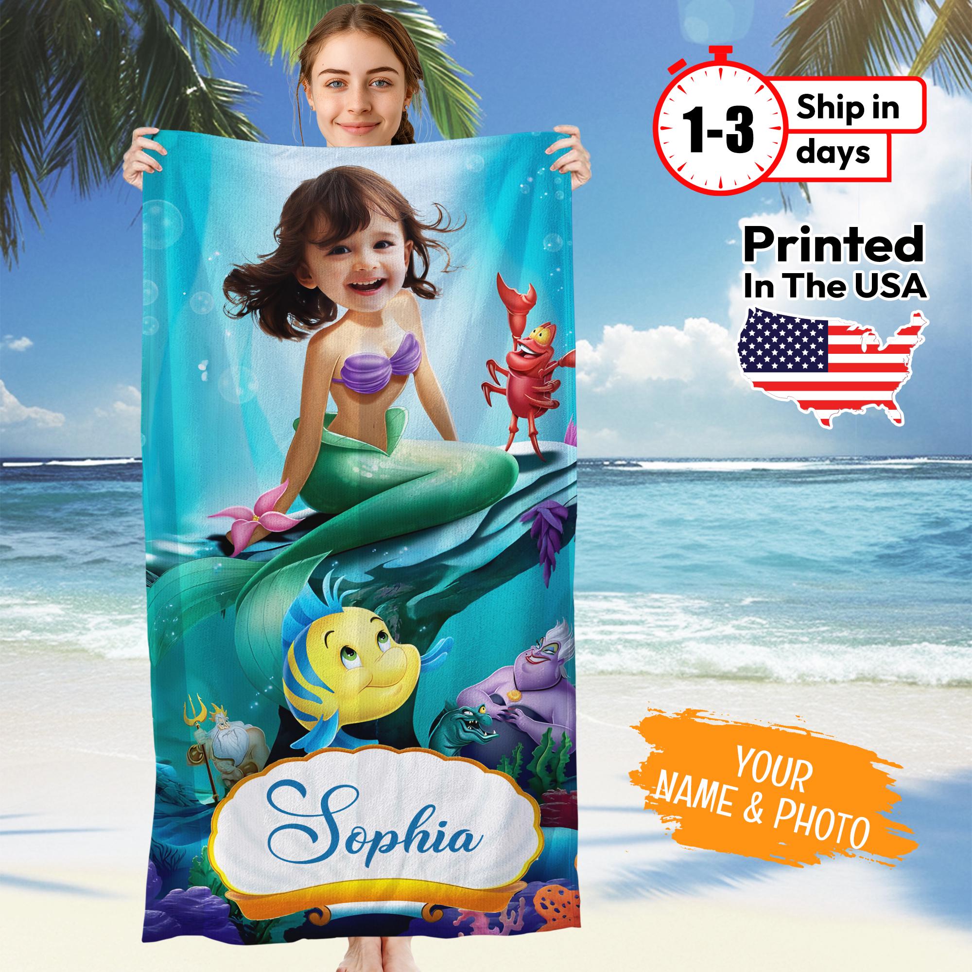 Custom Mermaid Photo Beach Towel, Personalized Photo Beach Towel for ...
