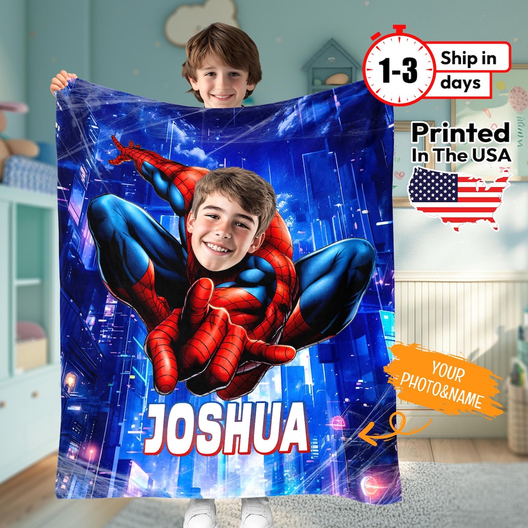 Personalized Spider Hero Blanket With Childs Photo and Name, Custom ...
