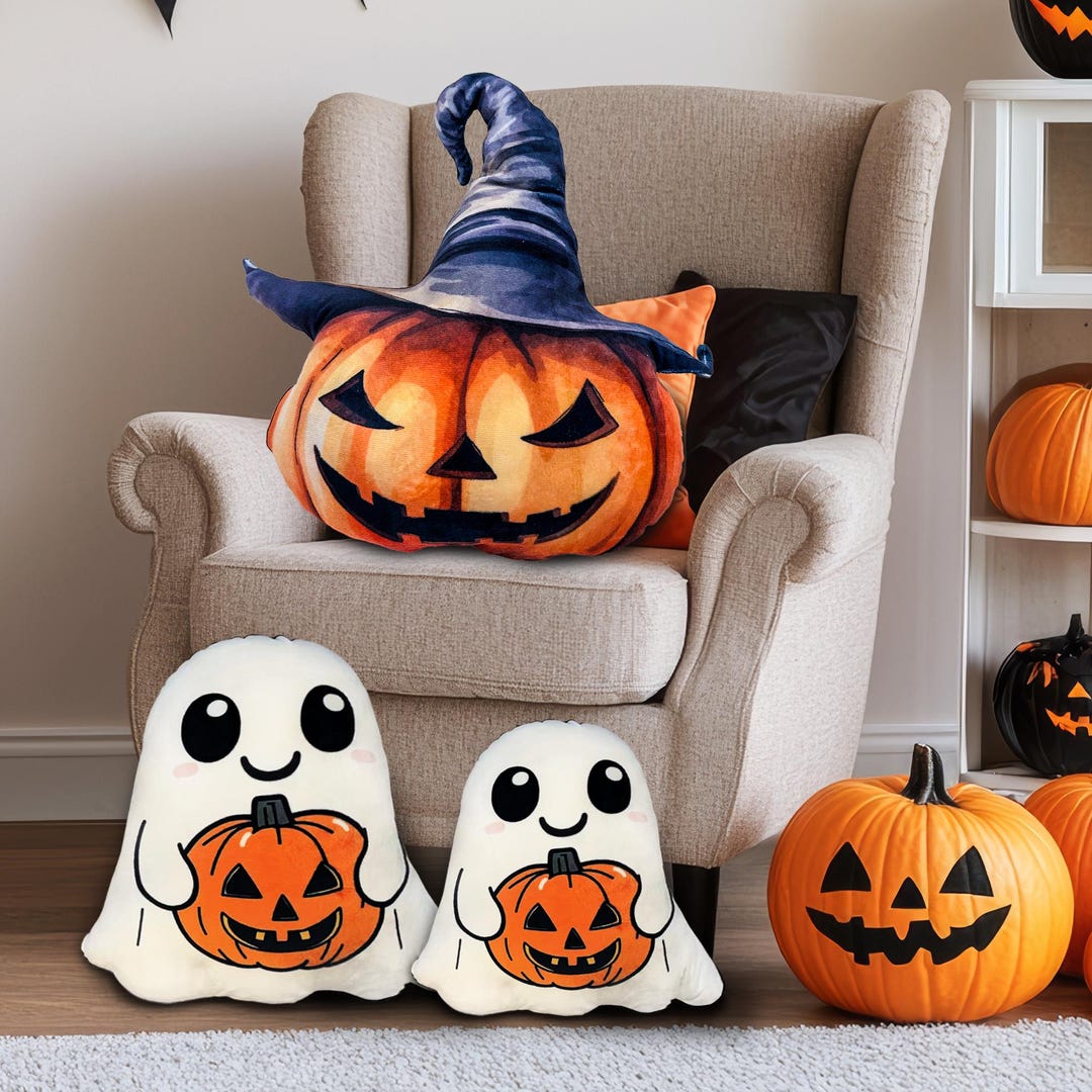Halloween Pumpkin Ghost Shaped Pillow – Custom Design Decorative ...