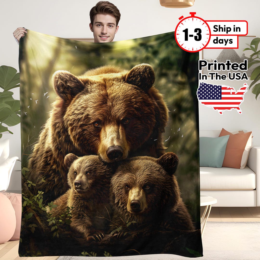 Vintage Brown Bear Blanket – Retro Bear Throw, Cozy Woodland Decor ...