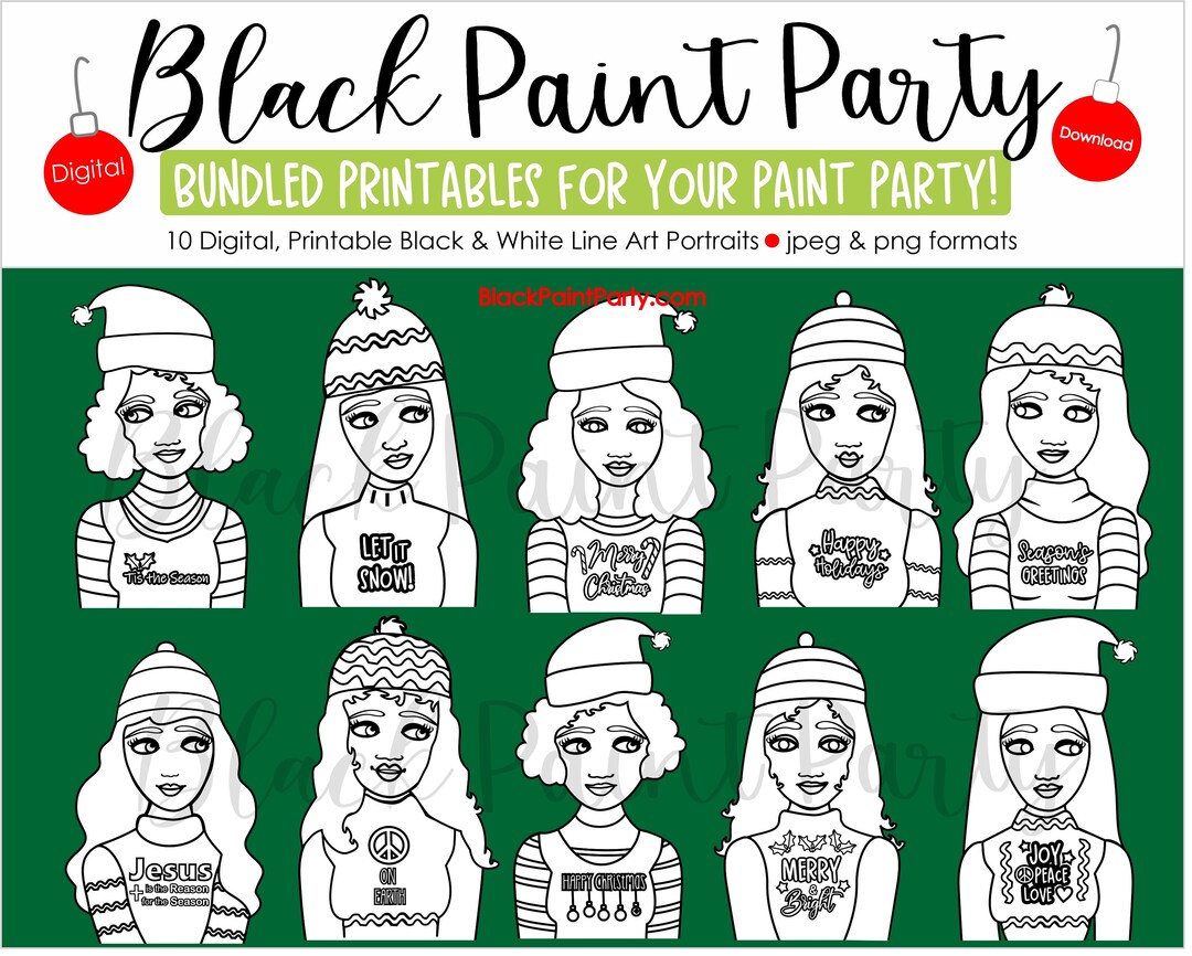 Printable Digital Download Christmas Bundle of 10 Line Art Portraits 20 ...