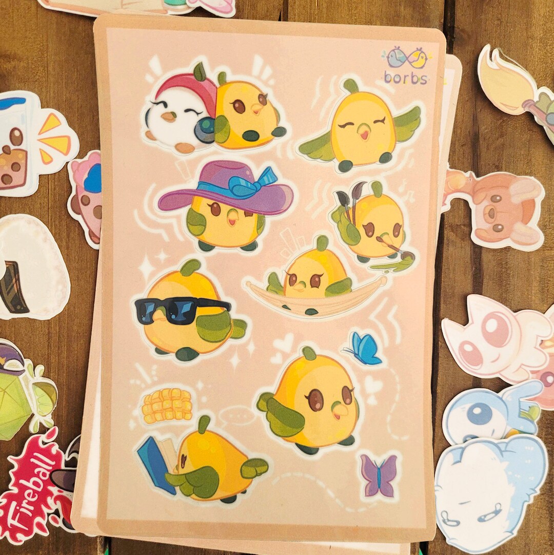 Mango Borb Sticker Sheets: 4.5"x6.8" Sticker Sheets | Funny Cute Birb ...