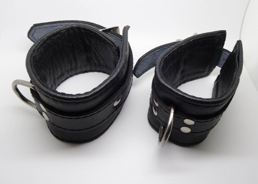 Leather Locking Black Wrist or Ankle Cuffs - Etsy