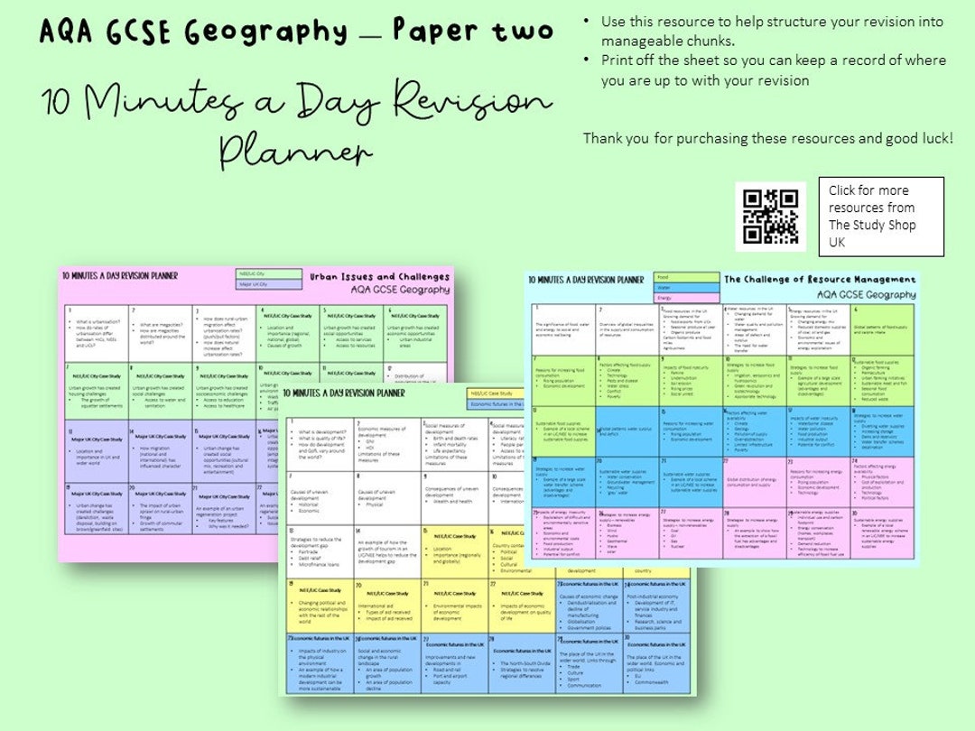 AQA GCSE Geography Paper 2 Revision Planner Bundle 10 Minutes a Day - Etsy