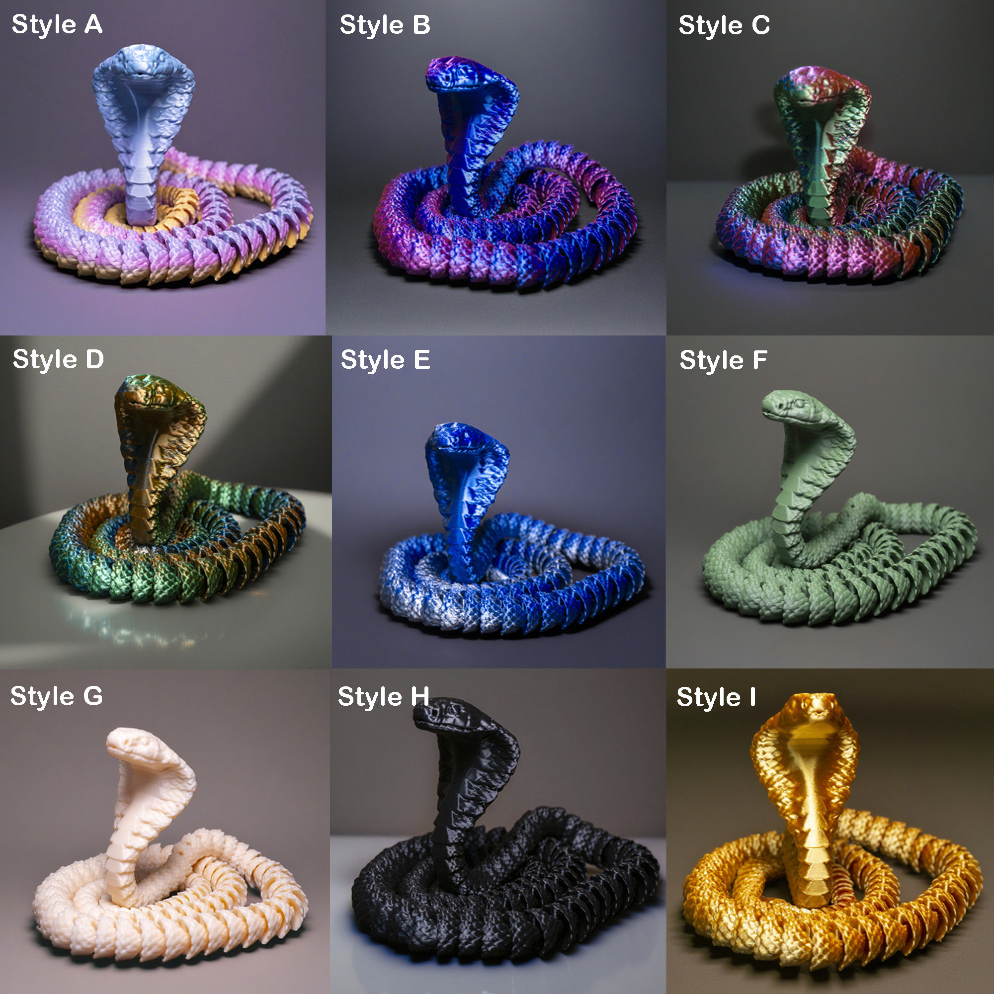 3d Printed Cobra, Fidget Sensory Toy, Articulated Cobra, Customizable ...