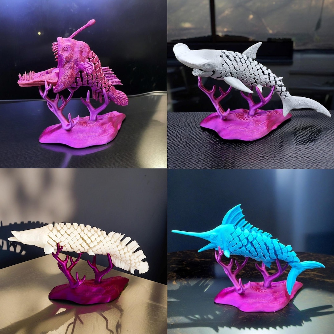 4 Styles 3d Printed Fish, Articulated Marine Life Toys, Sensory Toys ...