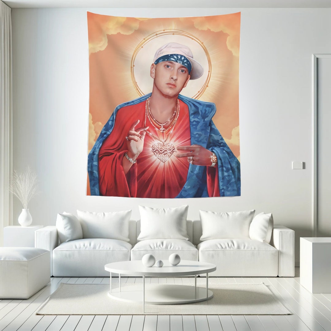 Eminem Funny Tapestry Rapper Slim Shady Jesus Funny Meme Tapestries ...