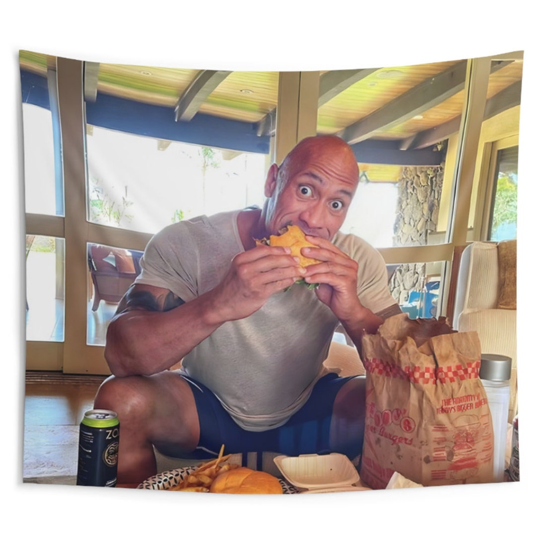 Dwayne the Rock Johnson Eating Five Guys Tapestry Funny Meme Tapestries ...