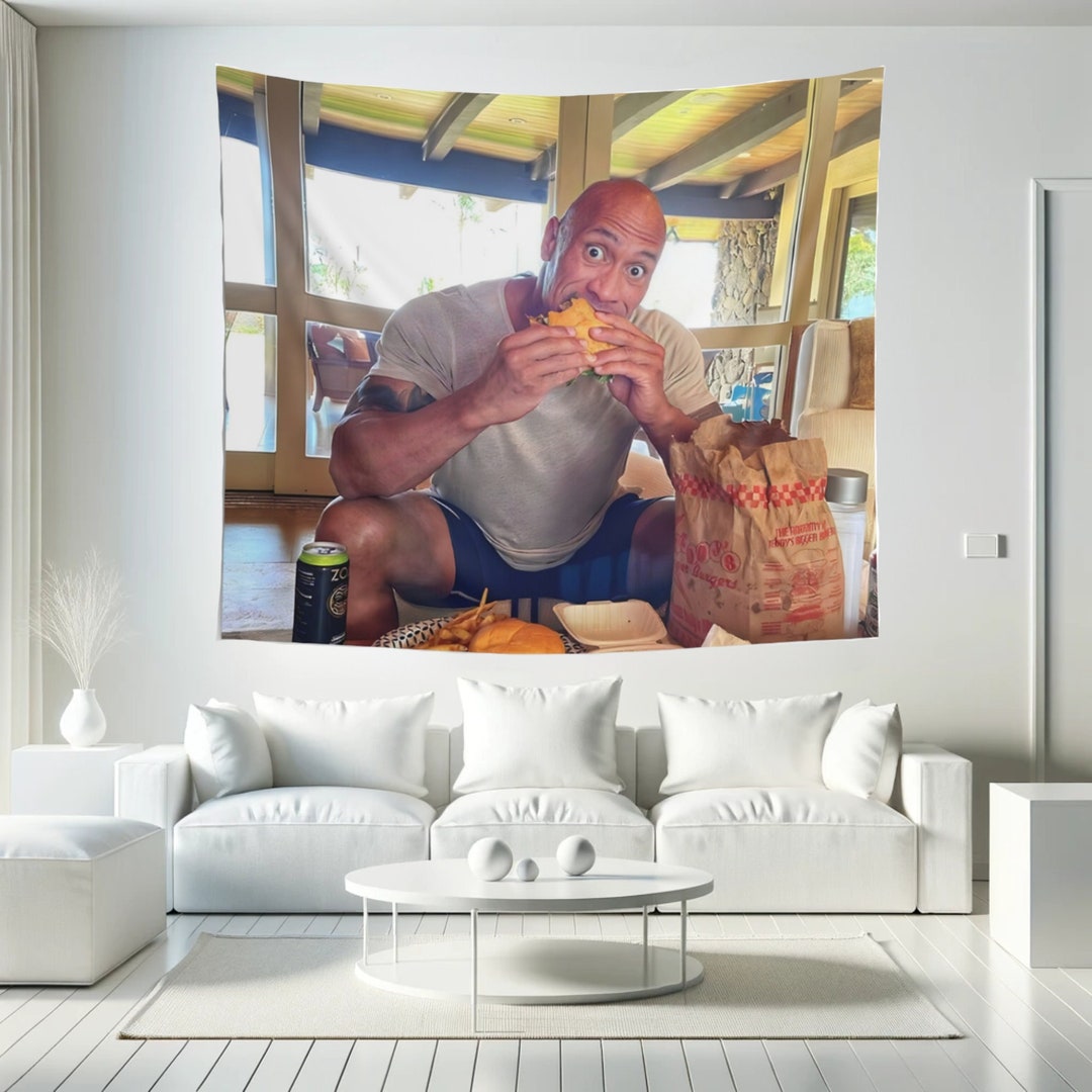 Dwayne the Rock Johnson Eating Five Guys Tapestry Funny Meme Tapestries ...