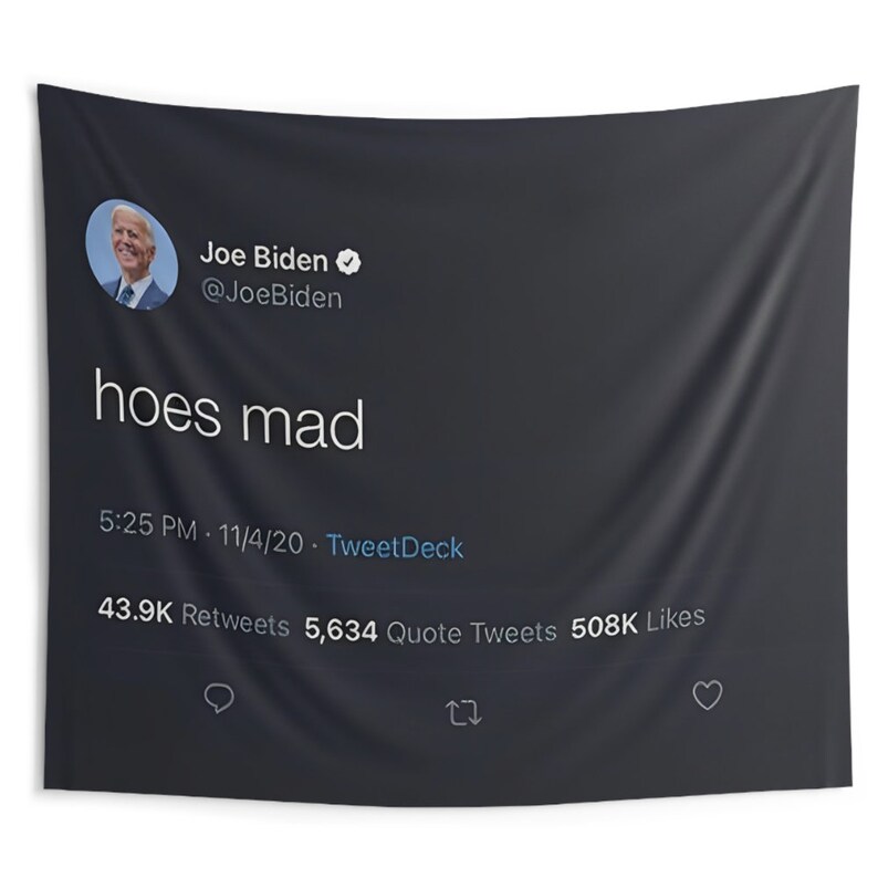 Joe Biden Funny Tapestry Hoes Mad Tweet Funny Meme Tapestries Wall ...