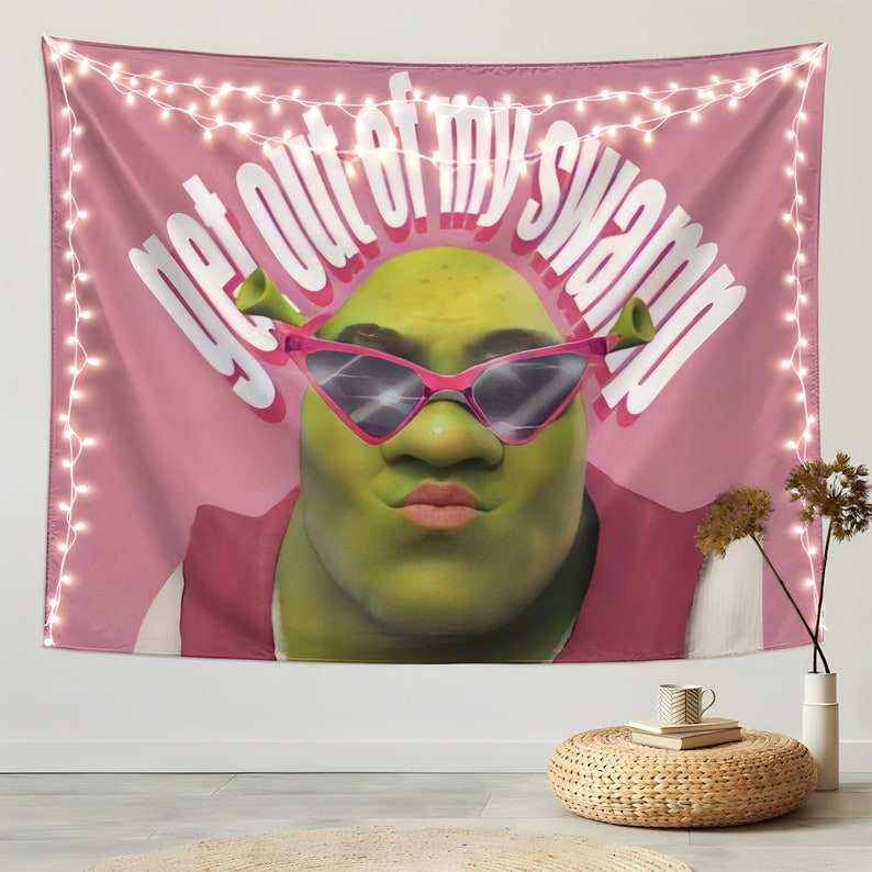 Pink Shrek Tapestry Get Out of My Swamp Tapestry Funny Meme Tapestries ...
