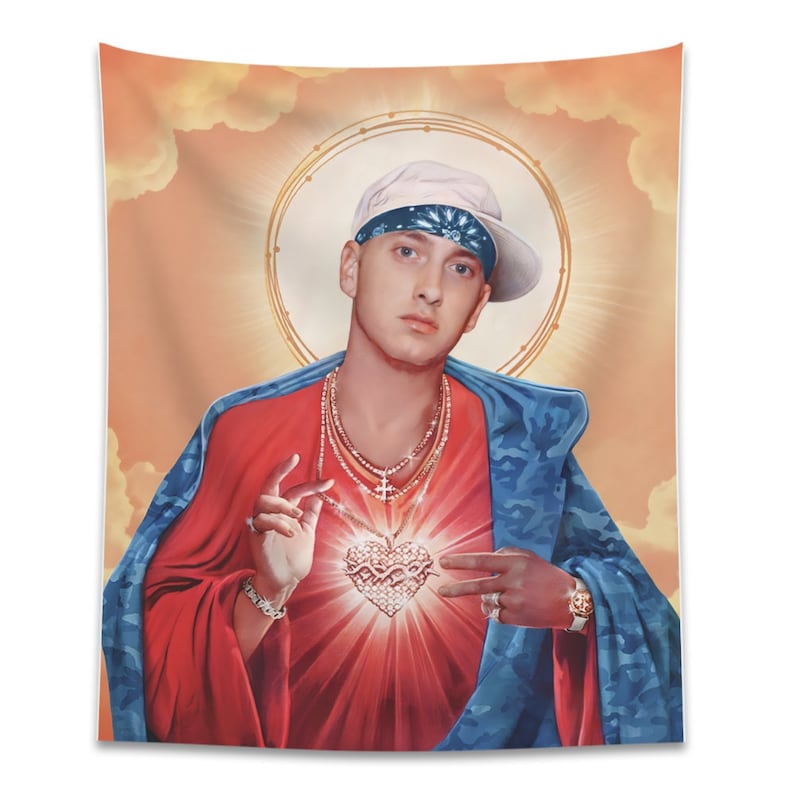 Eminem Funny Tapestry Rapper Slim Shady Jesus Funny Meme Tapestries ...