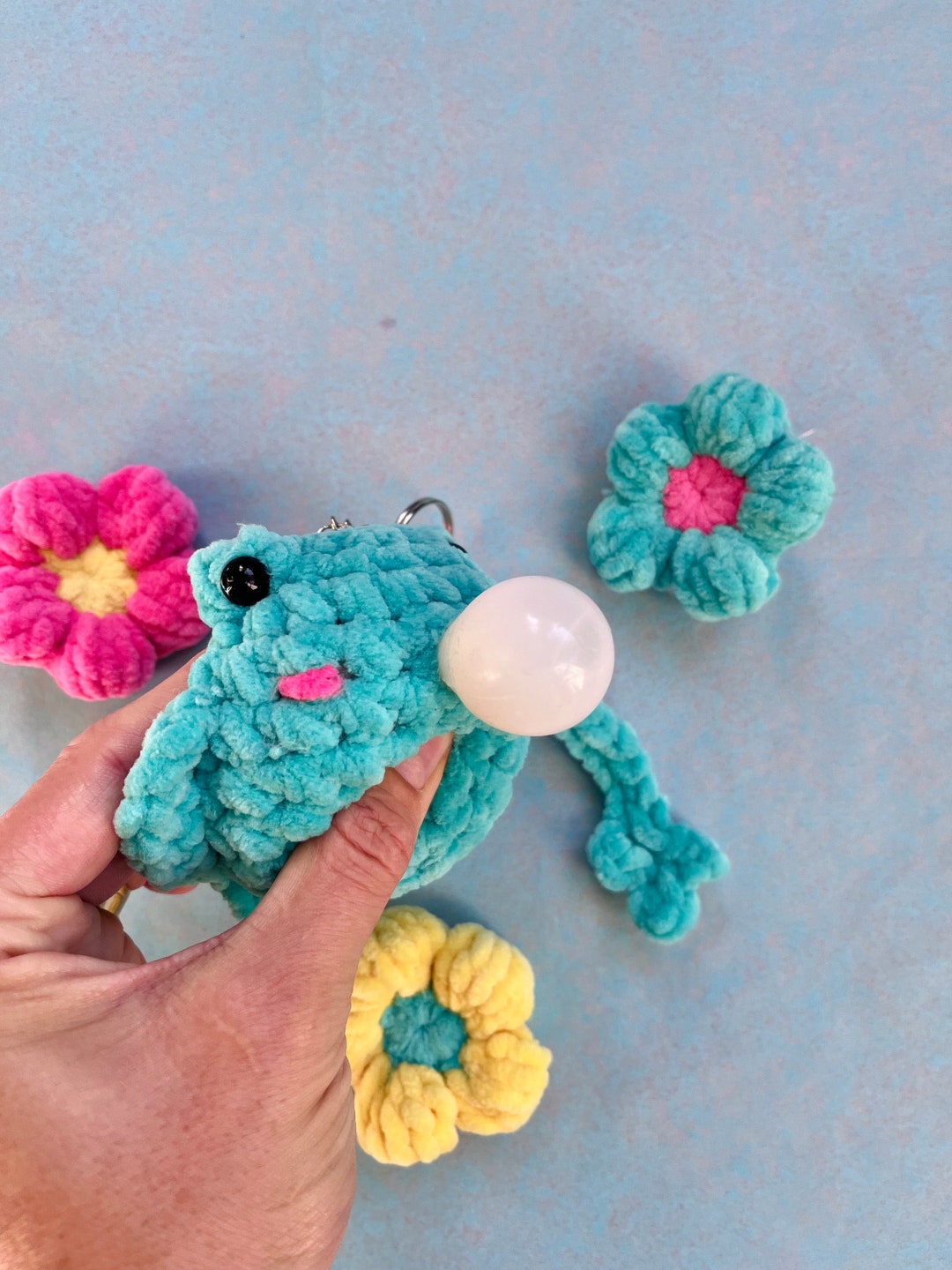 Crochet Small Amigurumi Green Frog Keychain With Squeeze, School Bag ...