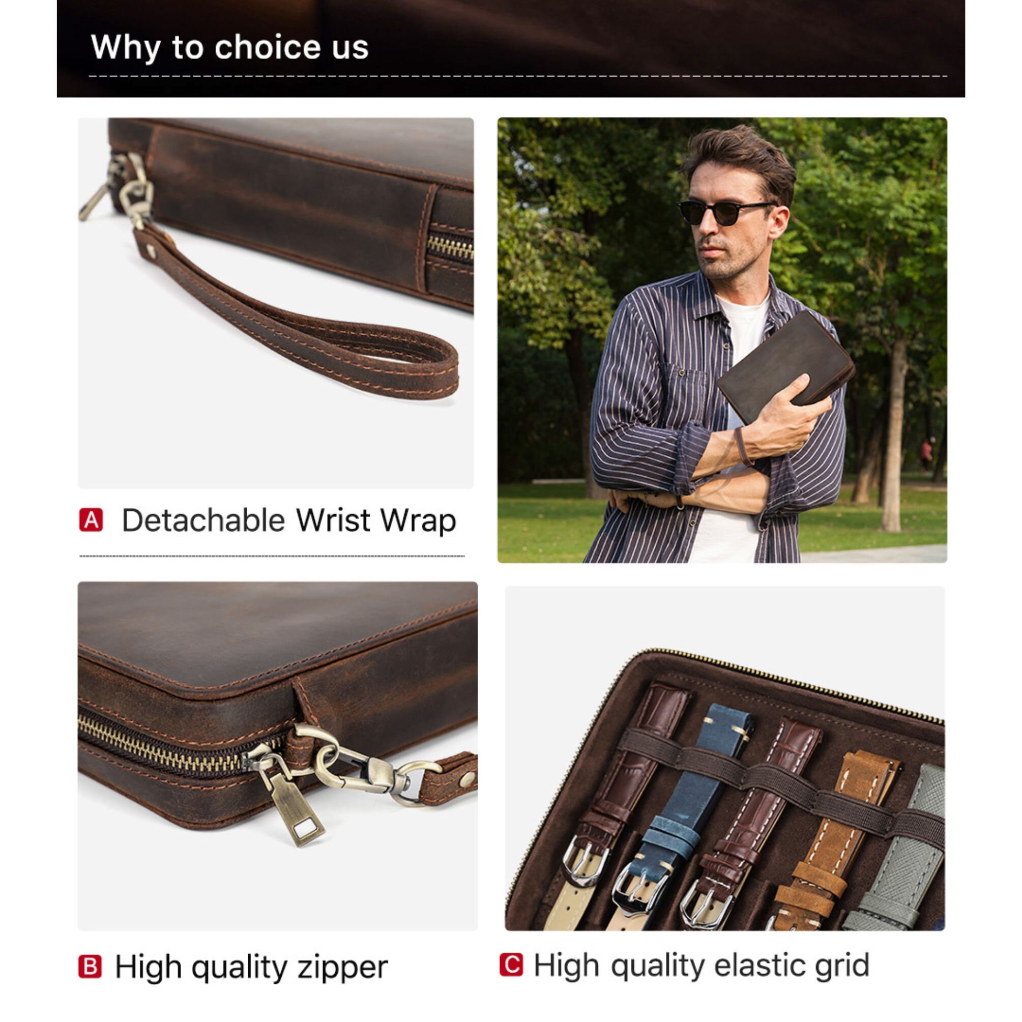 Full Grain Leather Watch Band Box for 12 Bands, Travel Watch Straps Box ...