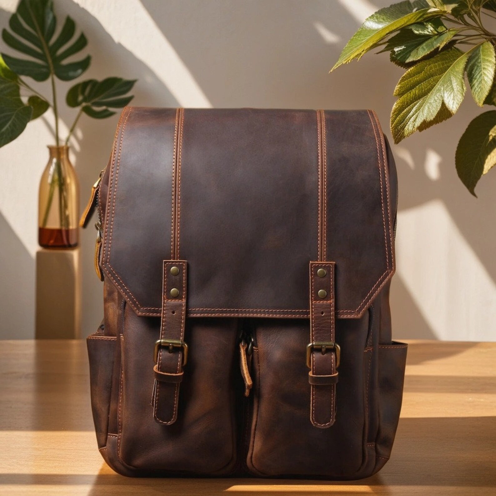 Personalized Leather Backpack for Man, Travel Backpack, Office School ...