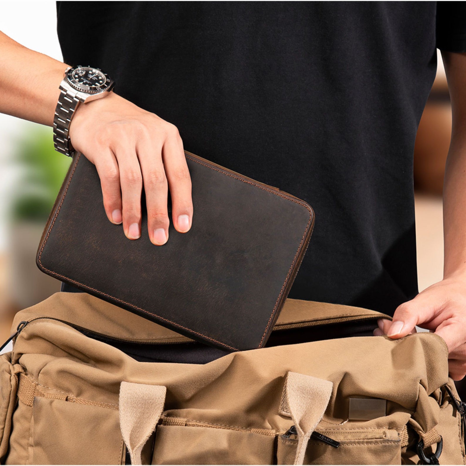 Full Grain Leather Watch Band Box for 12 Bands, Travel Watch Straps Box ...