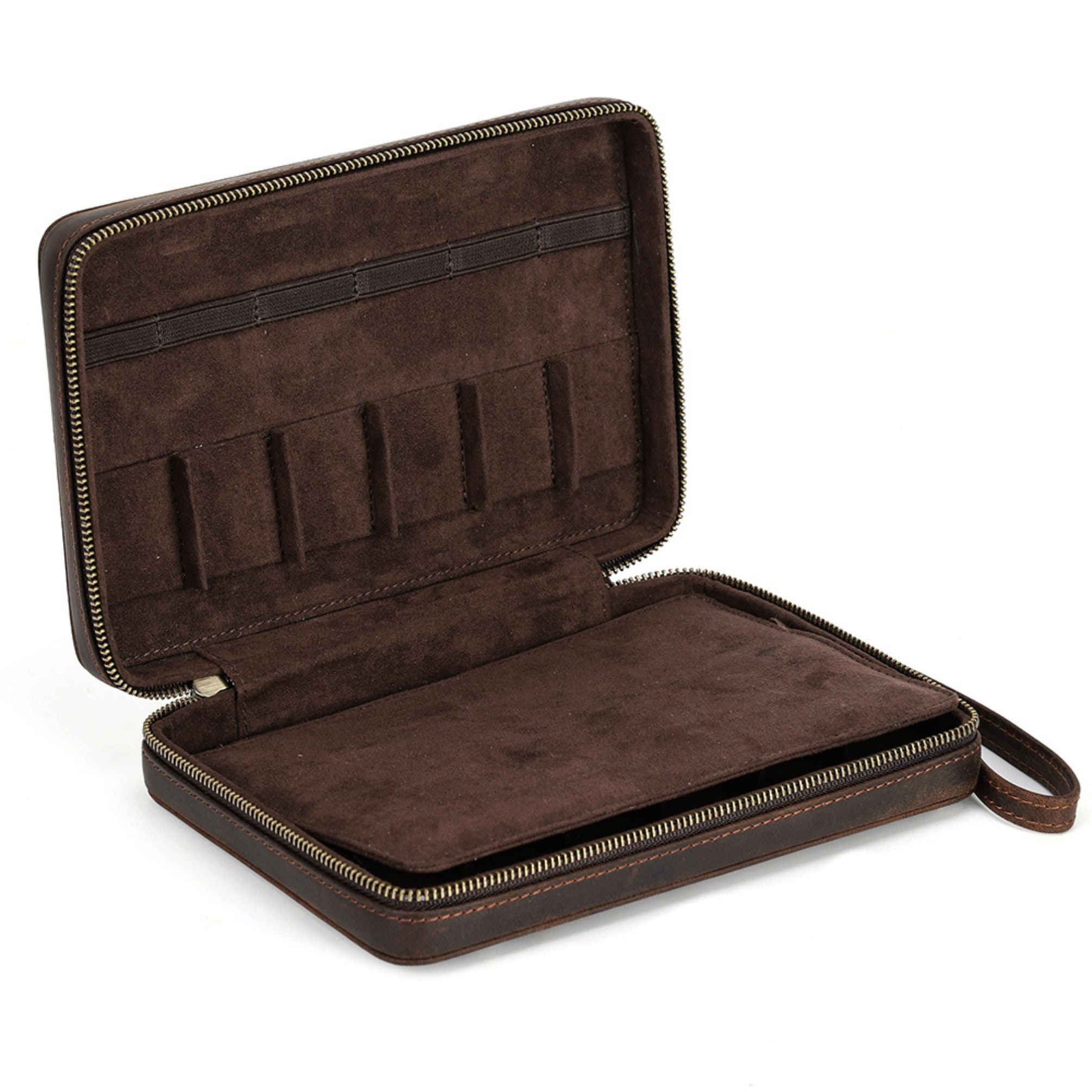 Full Grain Leather Watch Band Box for 12 Bands, Travel Watch Straps Box ...