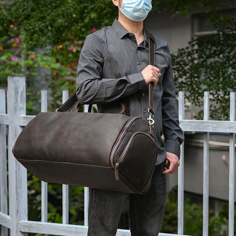 Personalized Leather Duffle Bag Weekender Gym Bag, Garment Bags Leather ...