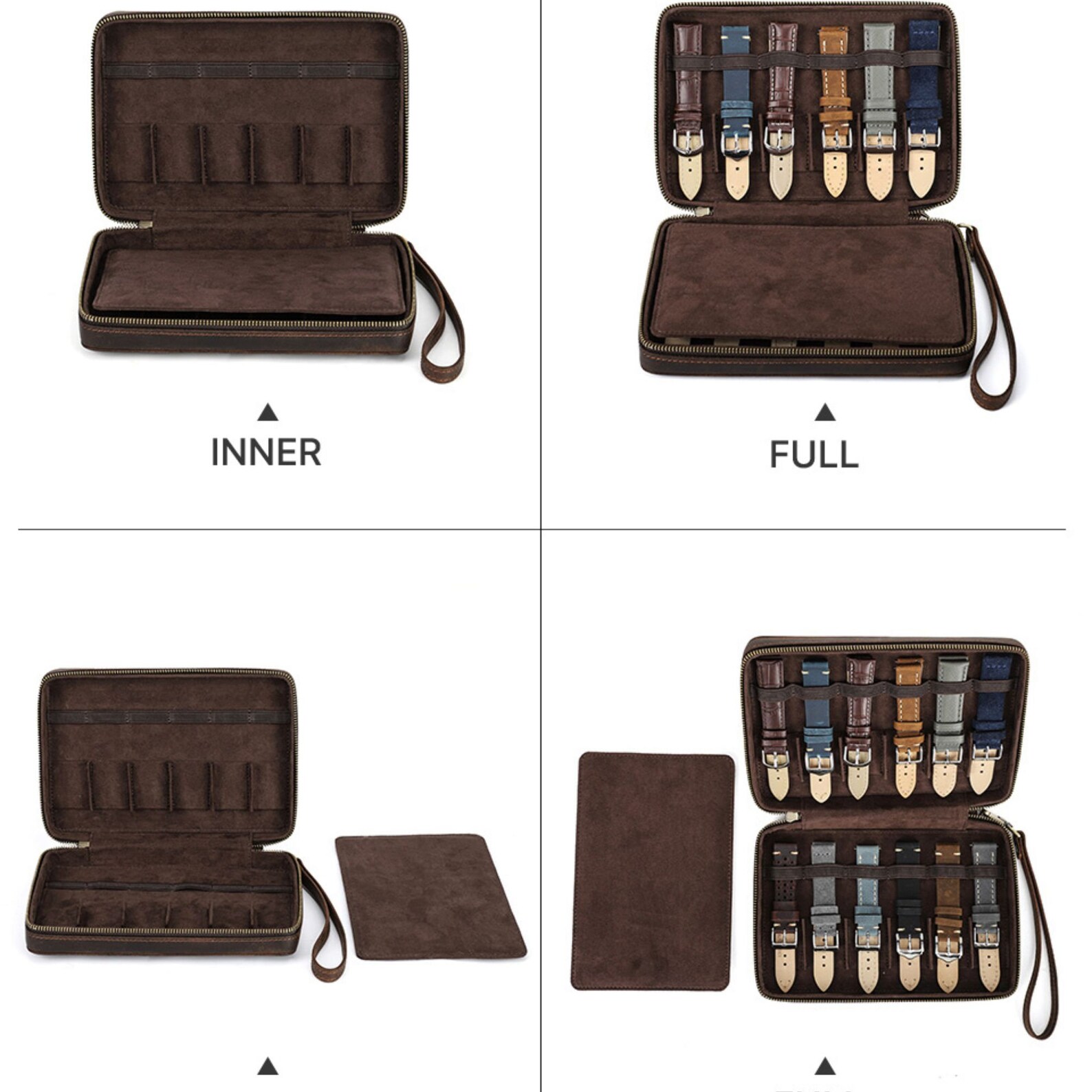 Full Grain Leather Watch Band Box for 12 Bands, Travel Watch Straps Box ...