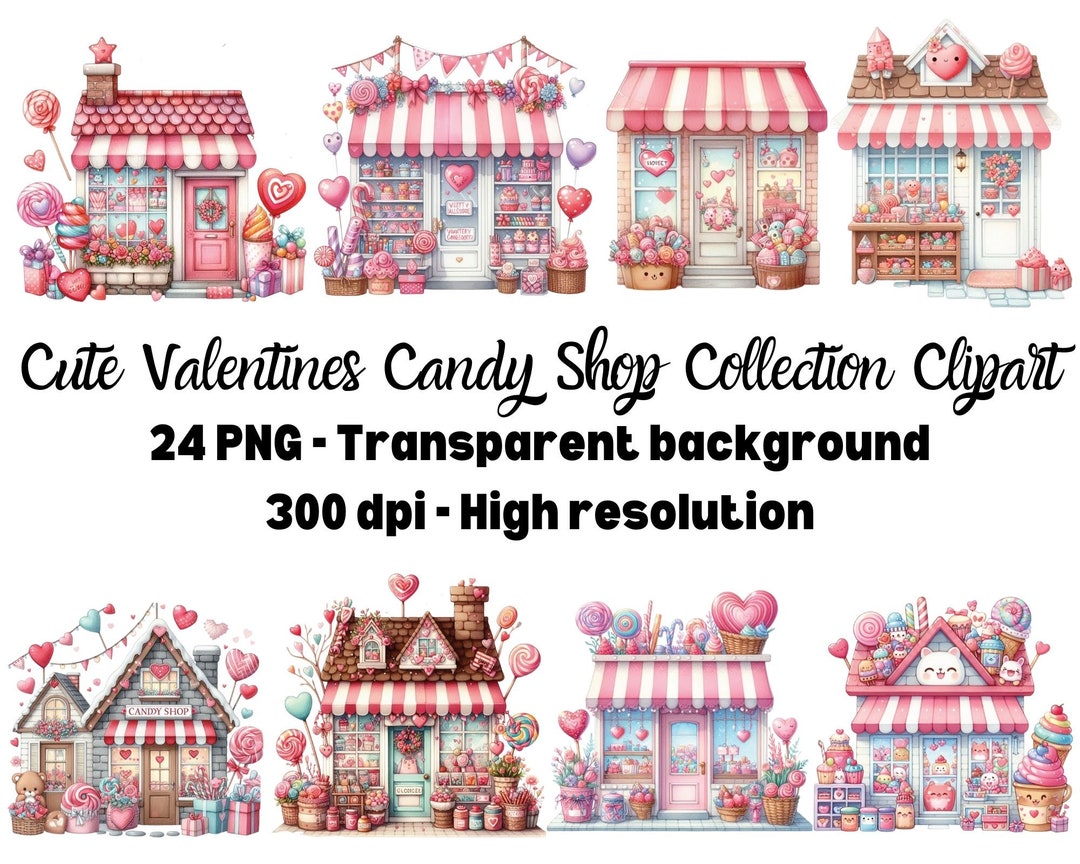 Cute Valentines Candy Shop Collection Clipart - 24 Png Files ...